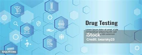 마약 검사 및 프로세스 웹 헤더 배너 W 아이콘 설정 Food And Drug Administration에 대한 스톡 벡터 아트