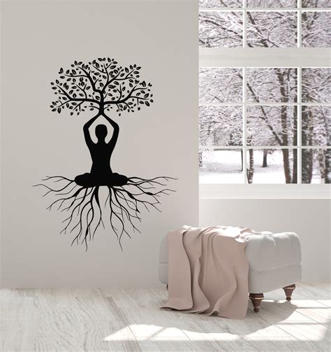 Vinyl Wall Decal Meditation Lotus Pose Roots Zen Yoga Room Stickers Mu