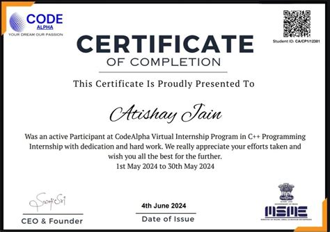 Atishay Jain On Linkedin Internship Cpp Programming Codealpha