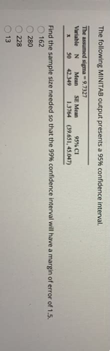 Solved The Following MINITAB Output Presents A Chegg Com