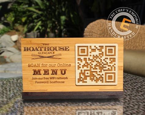 Tabletop Qr Code Scan For Menu In Bamboo Custom Engraved Etsy