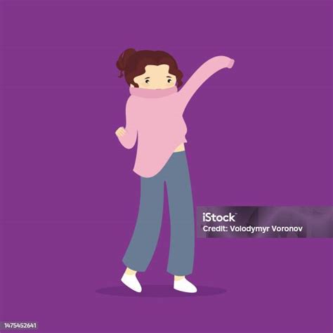 Wanita Muda Mengenakan Sweter Ilustrasi Vektor Dalam Gaya Kartun Datar
