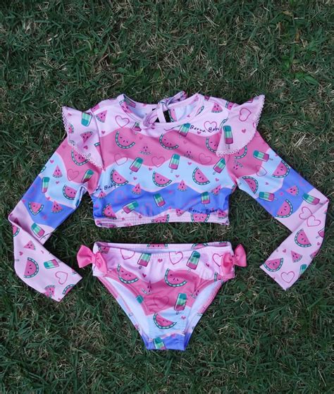 Biquíni Infantil Cropped C Manga Longa E Proteção Uv 50