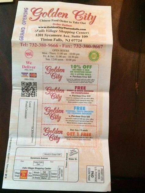 Carta De Golden City Chinese Restaurant Tinton Falls