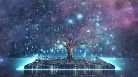 Futuristic Digital Tree With Integrated Circuit Patterns As Branches