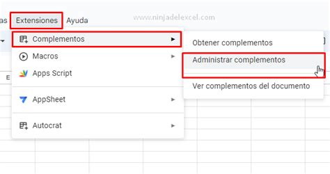 Cómo Instalar Complementos en Google Sheets Ninja del Excel
