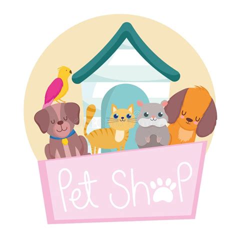 Dierenwinkel Met Hondenkattenvogel En Hamster Vector Illustratie