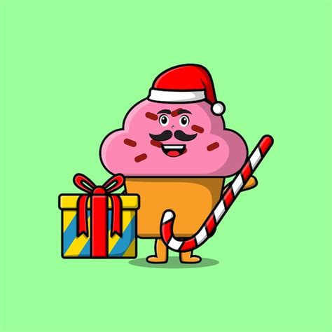 Personagem de papai noel bonito dos desenhos animados cupcake está