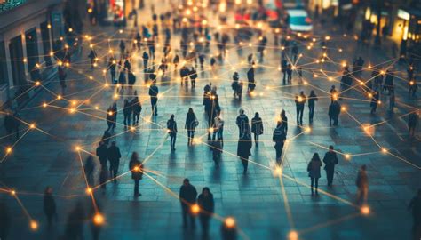 Symbolizing Globalization And Technology People Interconnected By A Network Of Lights Stock