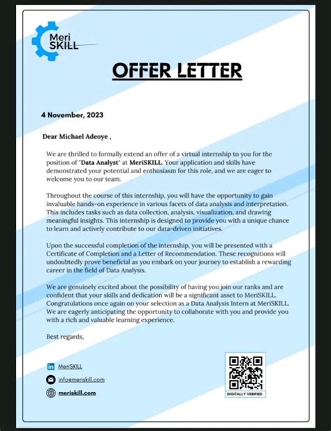 michael adeoye on linkedin super excited i got an internship offer