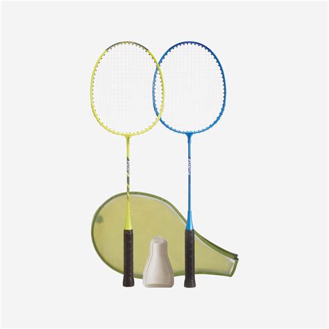 Badminton Racket Set Br 130 Ad Blue Pale Yellow Perfly Decathlon