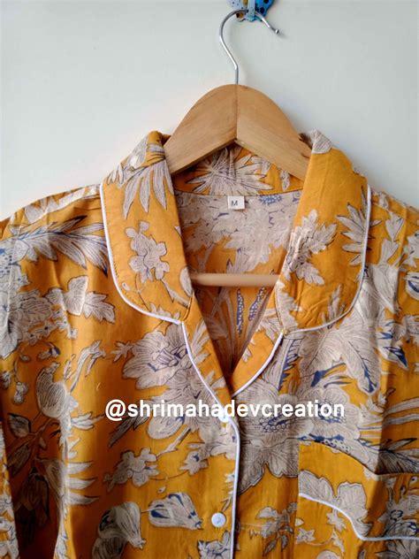 Indian Cotton Floral Printed Pj Set Adult Nightsuit Payjama Etsy