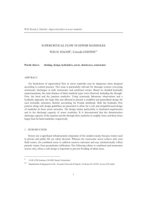 Pdf Supercritical Flow In Sewer Manholes Willi H · Pdf Filethe