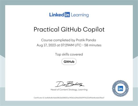 pratik panda on linkedin certificate of completion