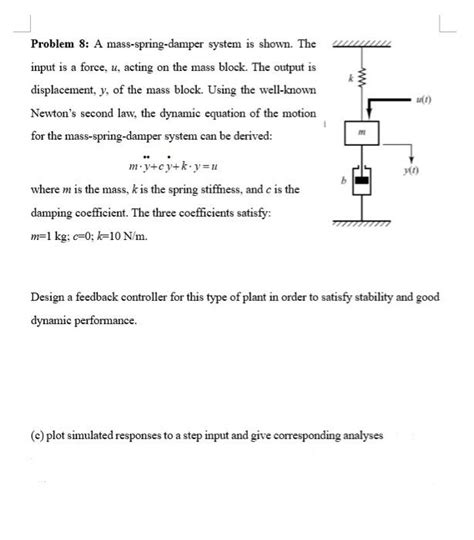 Solved Problem 8 A Mass Spring Damper System Is Shown The