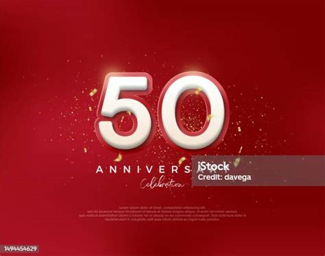 50주년 기념 넘버 빨간색 배경에 3d 흰색 숫자가 있습니다 포스터 배너 축하 인사말을 위한 프리미엄 벡터 공휴일에 대한 스톡
