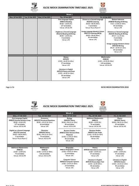 Igcse Mock Exam Timetable 2025 Pdf Geography Science