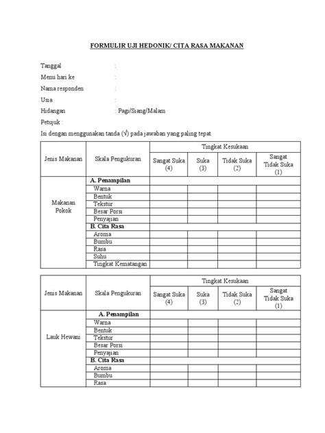 Formulir Uji Hedonik Pdf