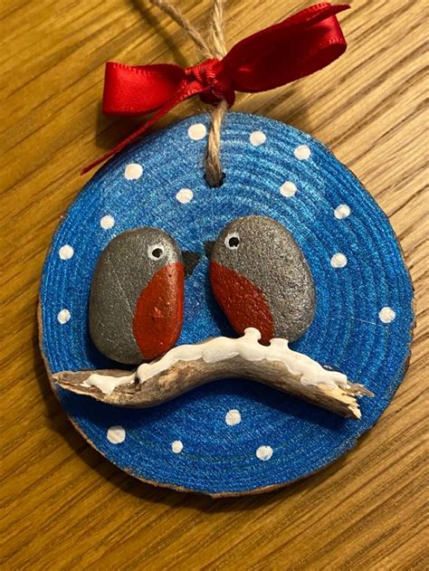 Log Slice Xmas Decoration Christmas Pebble Art Holiday Crafts