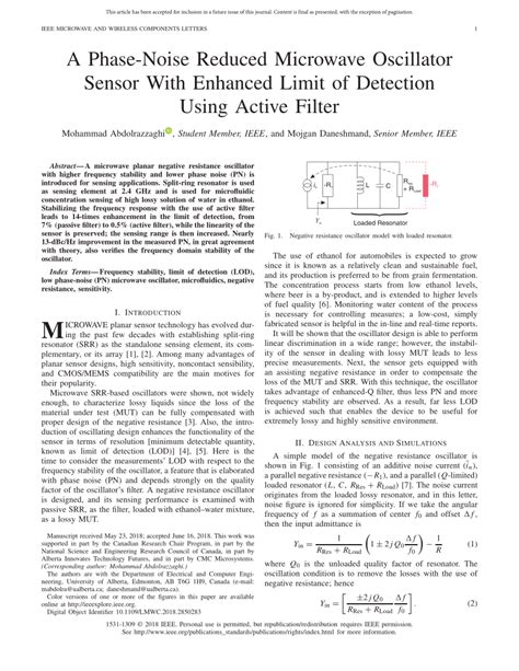 Pdf A Phase Noise Reduced Microwave Oscillator Sensor With Enhanced