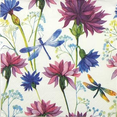 Single Decoupage Napkin Flower With Dragonfly Napkin Shop