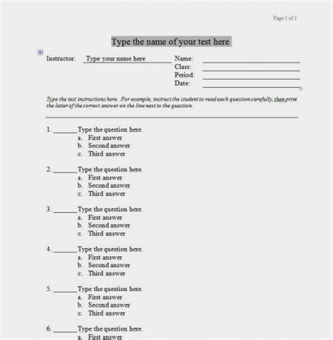 Free Editable Multiple Choice Test Template
