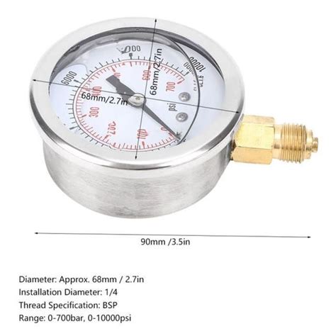 Manomètre HURRISE Y60 0 10 000 Psi Acier inoxydable