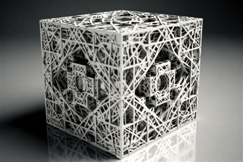 D Cube With Intricate Lattice Structure On Each Face Stock