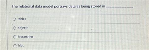 Solved The Relational Data Model Portrays Data As Being