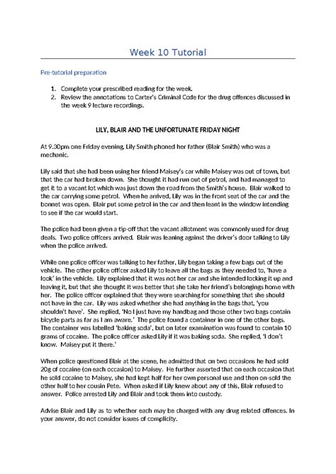 LLB106 Week 10 Tutorial Week 10 Tutorial Pre Tutorial Preparation 1 Complete Your Prescribed