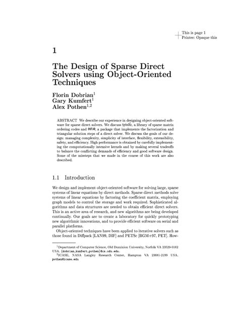 1 the design of sparse direct solvers using object oriented cs purdue
