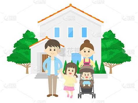 家庭和自己家的插图。