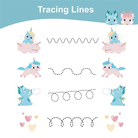 어린이를 위한 라인 트레이싱 워크 어린이를 위한 인쇄 가능한 활동 페이지 학습 게임 프리미엄 벡터