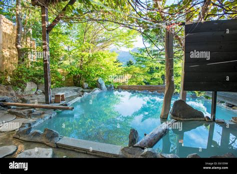 Outdoor Bath Or Rotenburo In A Traditional Japanese Ryokan Inn In
