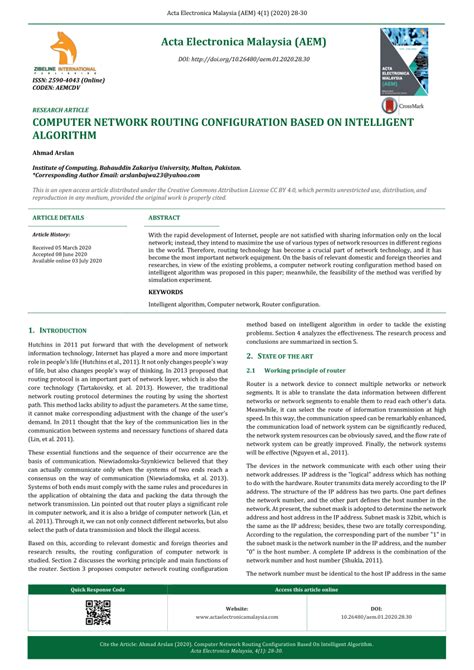 Pdf Computer Network Routing Configuration Based On Intelligent Algorithm