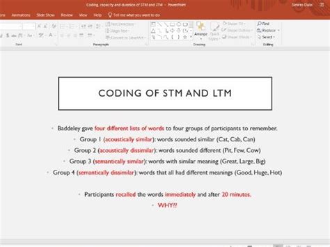 Aqa As Psychology Memory Coding Capacity And Duration Of Stm And Ltm