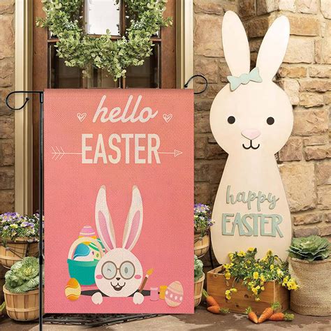 Fasiaou Easter Day Ambience Decoration Gardens Flag Cartoons Eggs Bunny