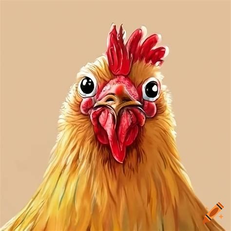 Front View Of A Hilarious Chicken On Craiyon