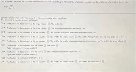 Solved Find All Values Xa Where The Function Is