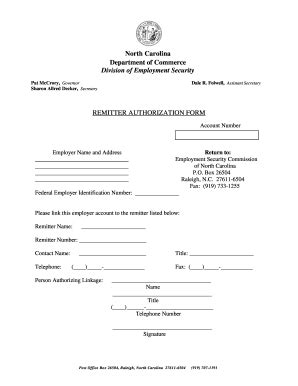 2013 2026 Nc Remitter Authorization Form Blank Fillable Template
