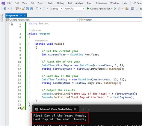 how to get first and last day of the year in c