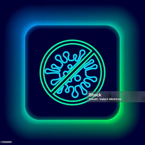 Garis Neon Bercahaya Hentikan Virus Bakteri Kuman Dan Ikon Mikroba Yang