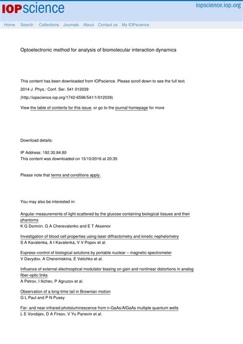 Pdf Optoelectronic Method For Analysis Of Biomolecular Interaction