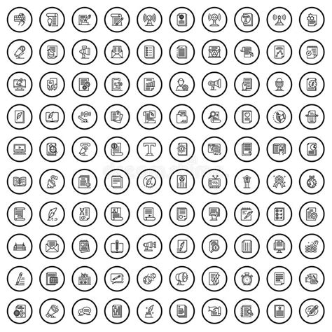 100 Mass Media Icons Set Outline Style Stock Vector Illustration Of