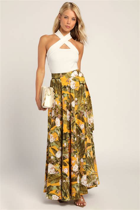 Marigold Tropical Print Skirt Wrap Skirt Maxi Wrap Skirt Lulus