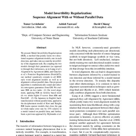 Model Invertibility Regularization Sequence Alignment With Or Without Parallel Data Acl Anthology