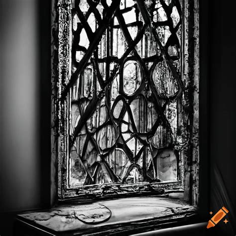 Black And White Gothic Iron Window With Warped Clear Glass On Craiyon