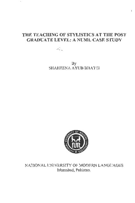 Pdf The Teaching Of Stylistics At The Post Graduate Level A Numl