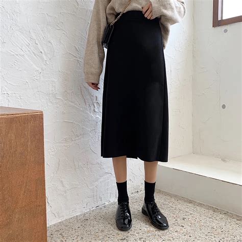 Женская юбка миди с высокой талией и разрезом сбоку Мягкая шерстяная Высококачественная длинная