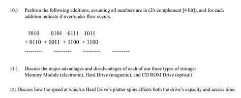 Solved 10 Perform The Following Additions Assuming All Chegg